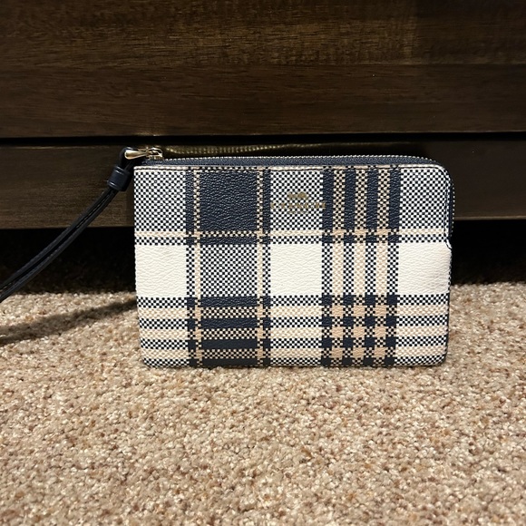 Coach | Bags | Coach Blue Cream And Light Yellow Plaid Wristlet | Poshmark